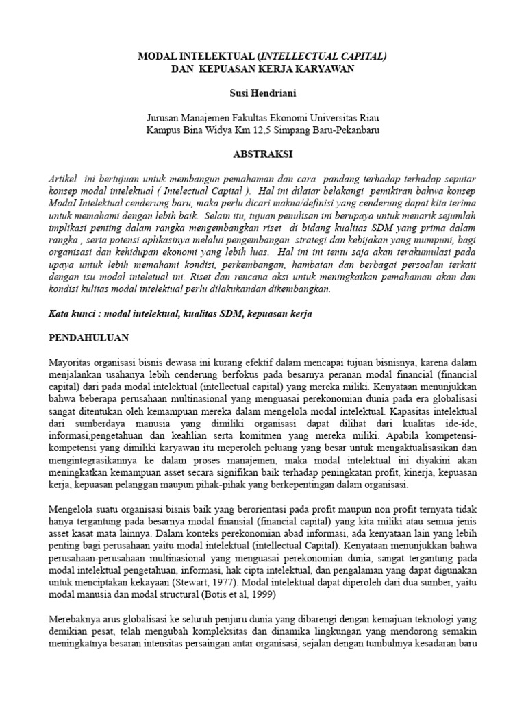 Modal Intelektual Intellectual Capital Dan Kepuasan Kerja Karyawan | PDF Modal Intelektual Intellectual Capital Dan Kepuasan Kerja Karyawan | PDF