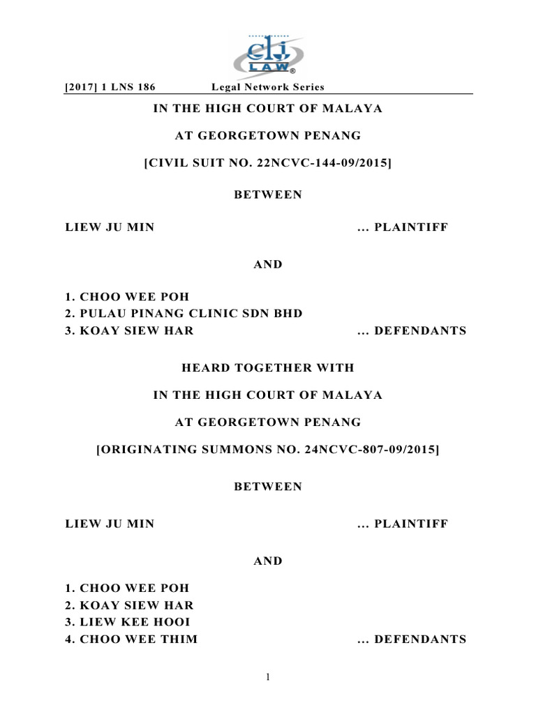Liew Ju Min V Choo Wee Poh | PDF | Lawsuit | Psychiatry
