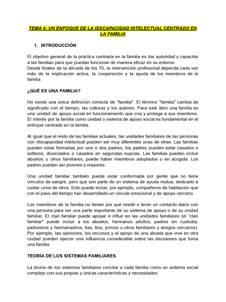 Resumen Del Tema 4 de Discapacidad | PDF | Familia | Invalidez