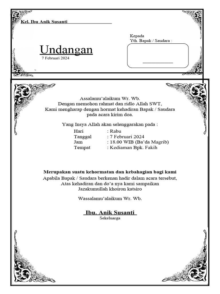 Undangan Kirim Doa Pernikahan Anik Susanti | PDF