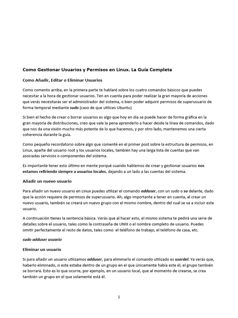 Como Gestionar Usuarios y Permisos en Linux | PDF | Archivo de computadora | Sudo