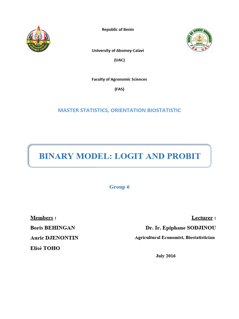 logit_probit | PDF | Logistic Regression | Regression Analysis
