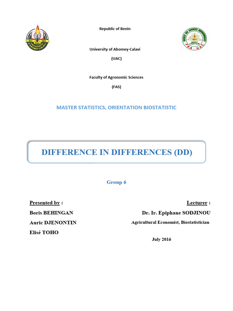 Difference in Differences | PDF | Coefficient Of Determination | Errors ...
