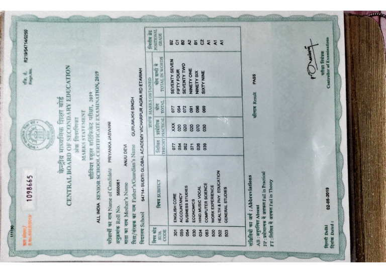 12 Marksheet 23565f | PDF