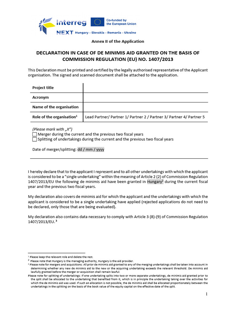 Annex_II_Declaration_on_de_minimis | PDF | European Union | Mergers And ...