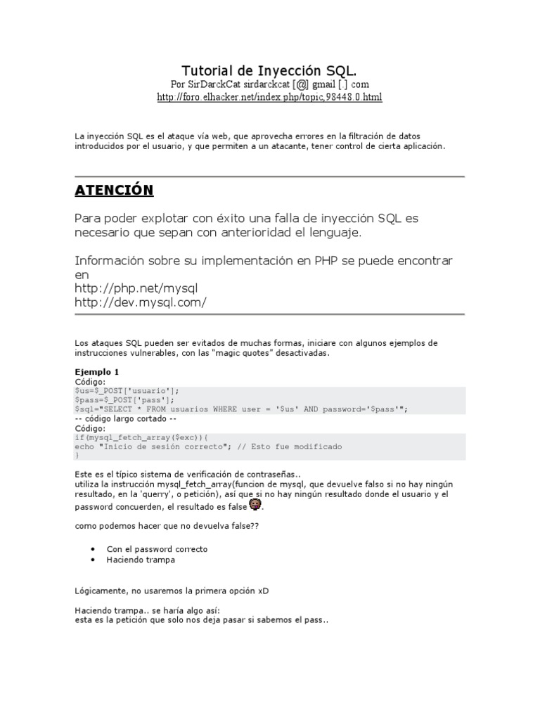 Tutorial Inyeccion SQL | PDF | SQL | Contraseña