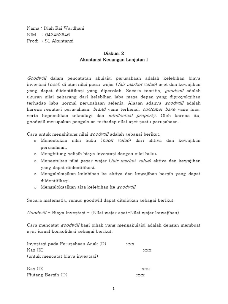 Menghitung Goodwill dalam Akuisisi | PDF