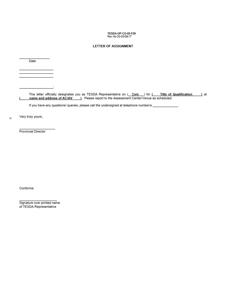 TESDA Representative Assignment | PDF