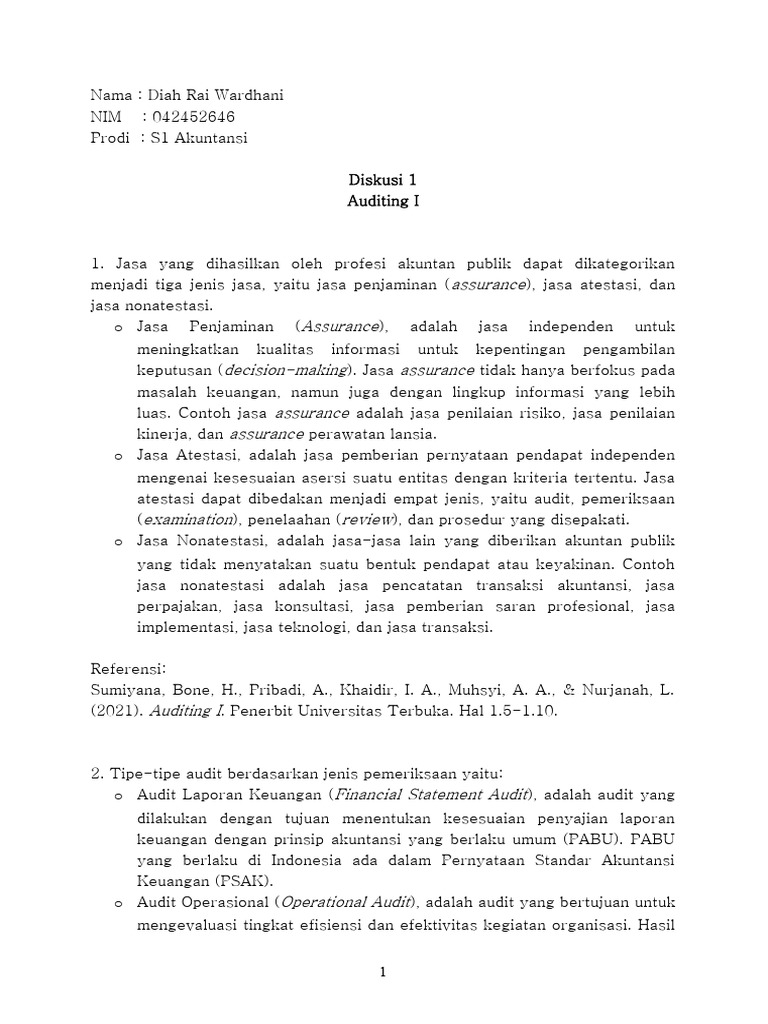 Diskusi 1-Auditing I | PDF