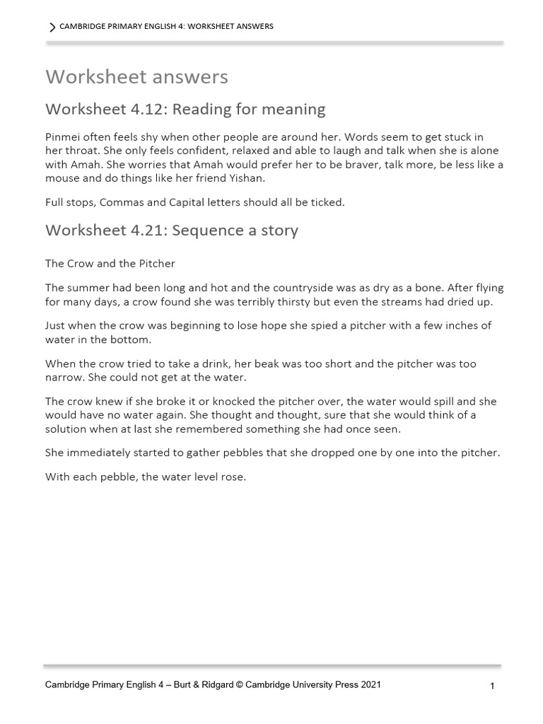Pri Eng 2ed tr4 Worksheet Ans | PDF