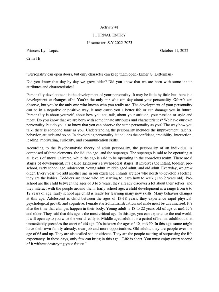 Activity Ni PL | PDF | Adolescence | Id