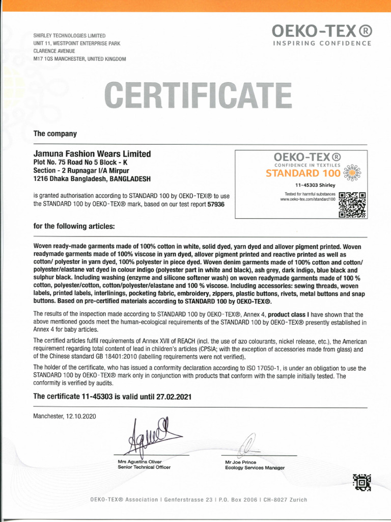 Oeko-Tex Certificate 57936 | PDF