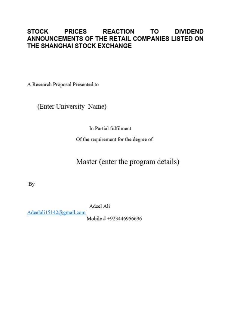 Research Proposal (Master) Sample | PDF | Dividend | Stocks