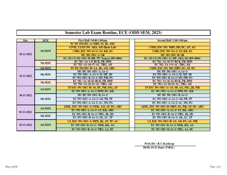 Revised Lab Routine Odd Sem 2023 | PDF