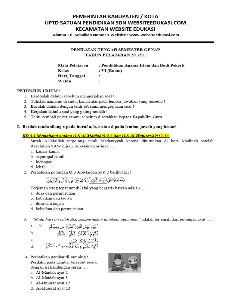 Soal PTS 2 Mapel PAI Kelas 6 | PDF | Kajian Bahasa Asing | Agama & Spiritualitas