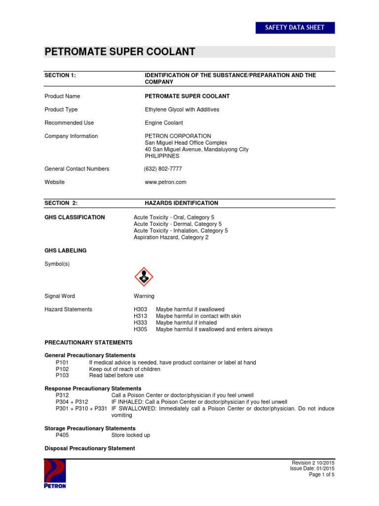 Https WWW - Petron.com Wp-Content Uploads 2020 10 SDS-Petromate-Super ...