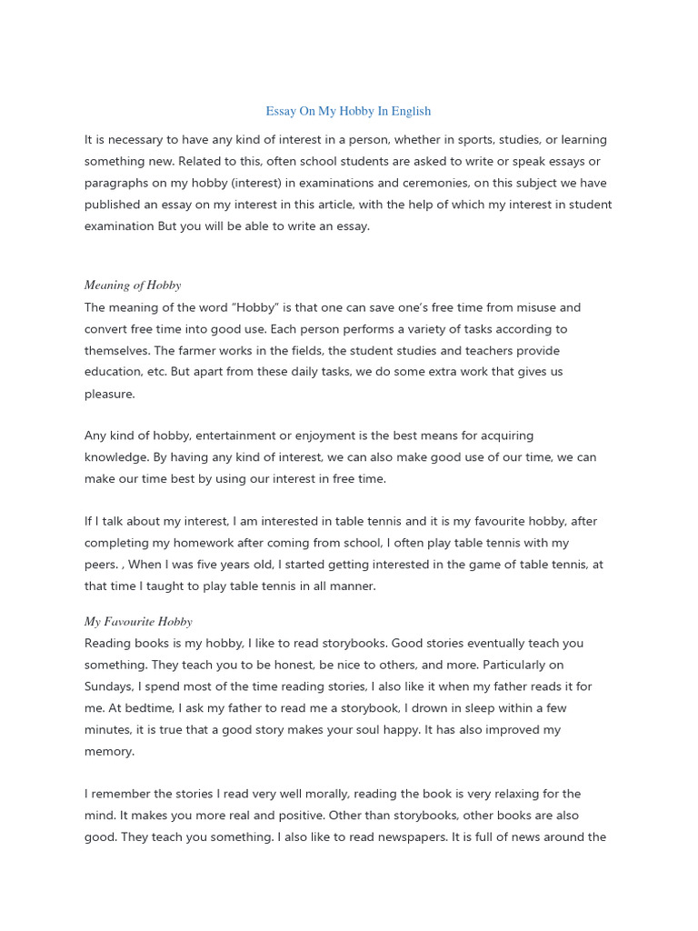 My Hobby: The Joy of Reading | PDF | Essays | Hobbies