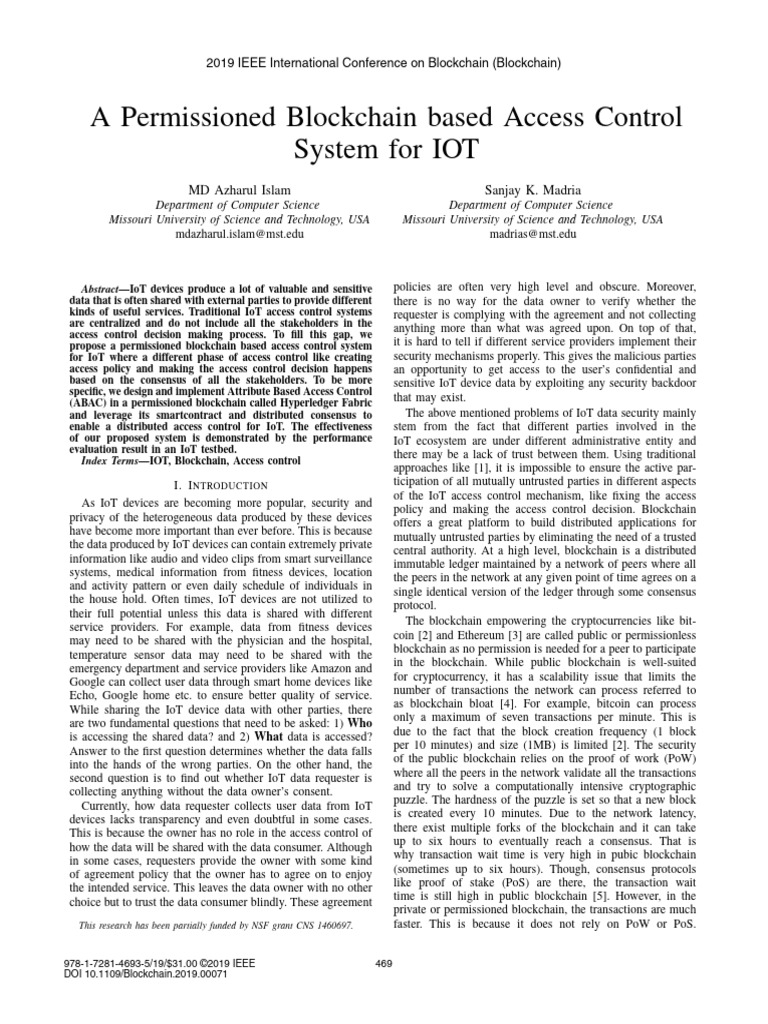 A Permissioned Blockchain Based Access Control | PDF | Internet Of Things | Computer Network
