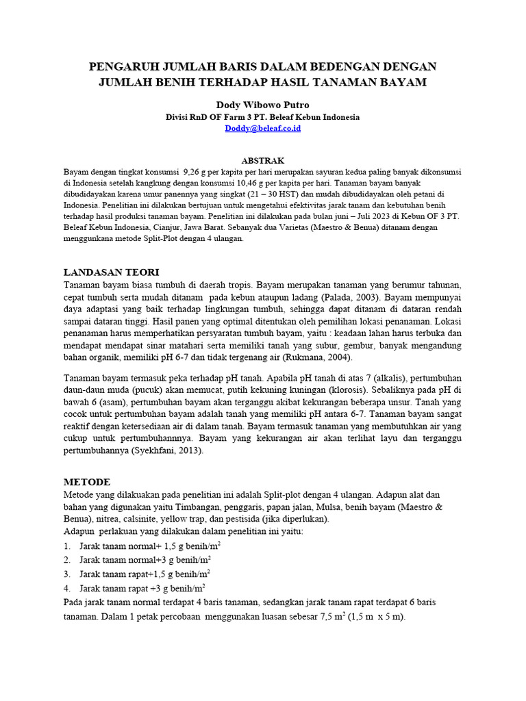 Resume Riset Bayam | PDF