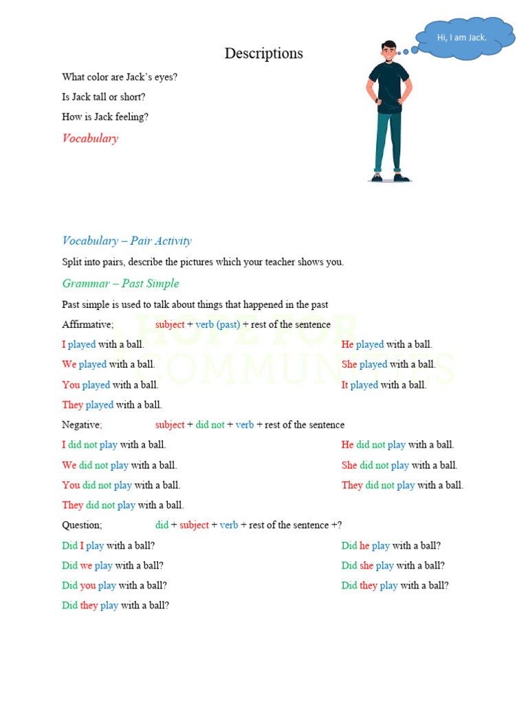 Week 3 - Descriptions - Past Simple | PDF | Subject (Grammar) | Linguistics
