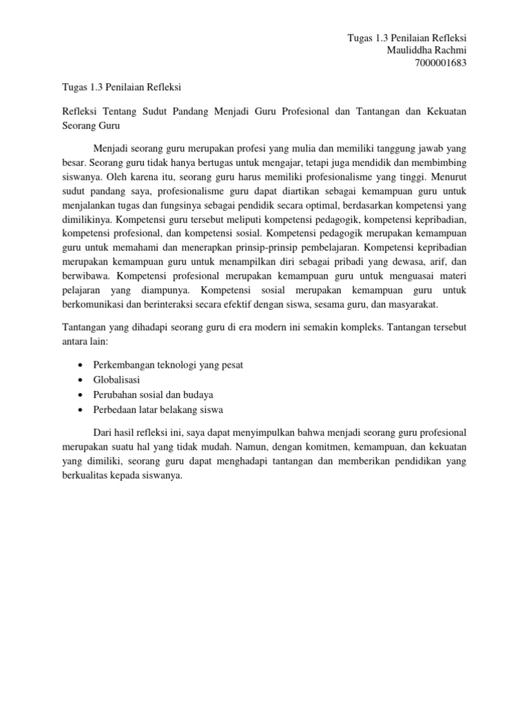 Tugas 1.3 Penilaian Refleksi | PDF | Karier & Perkembangan