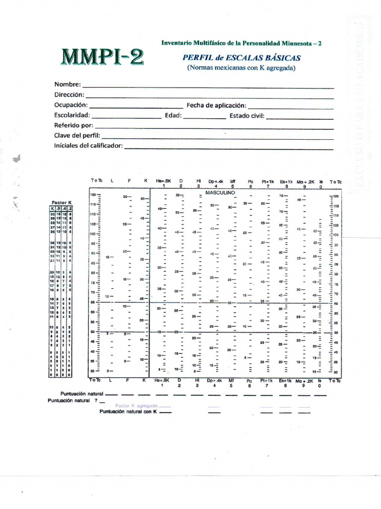 PERFIL MASCULINO ESCALAS BÁSICAS MMPI | PDF