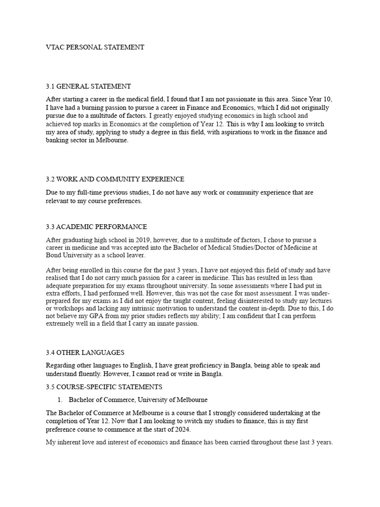 Vtac Personal Statement | PDF