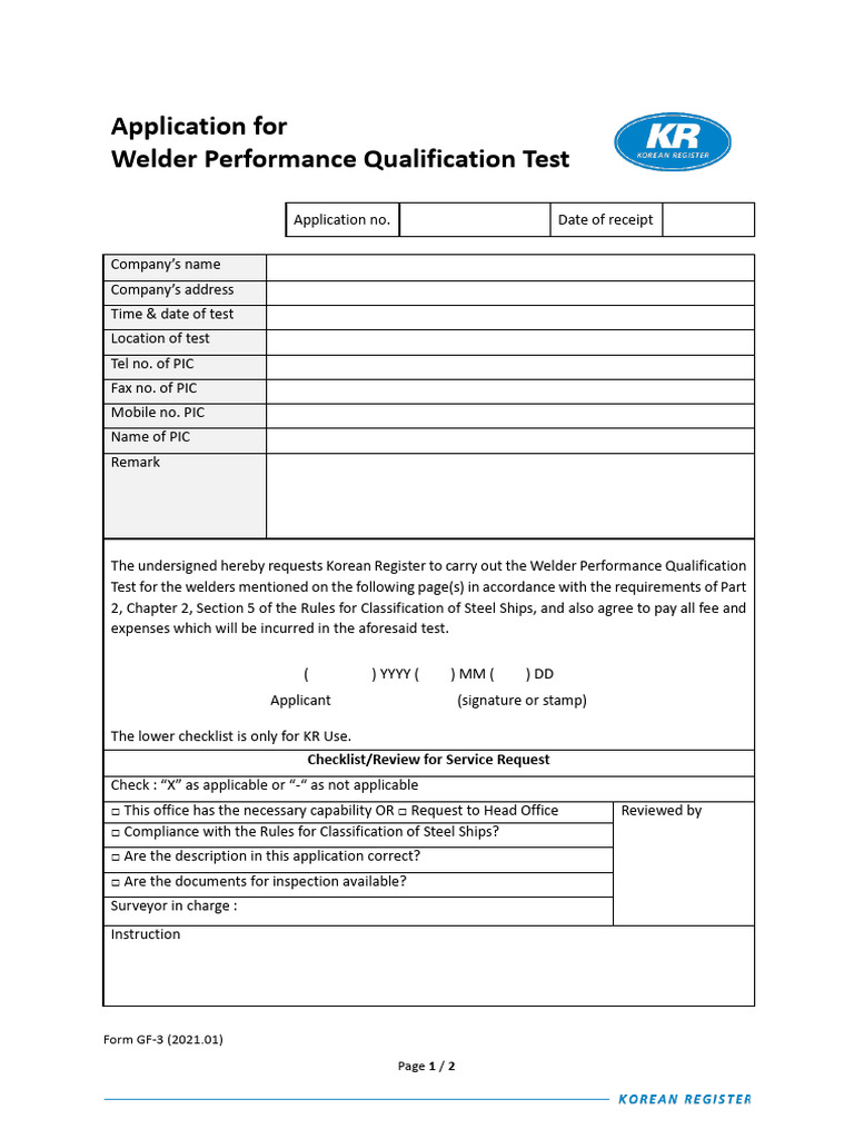 424 - Application For Welder Approval | PDF | Welding | Construction