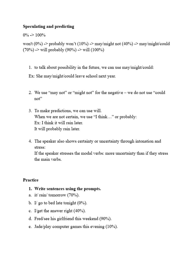 Using 'May' and 'Might' in Predictions | PDF | Languages | Foreign ...