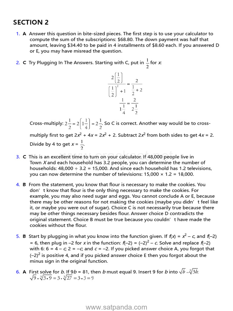 Sat Math Practice Test 1 Answers | PDF | Area | Circle