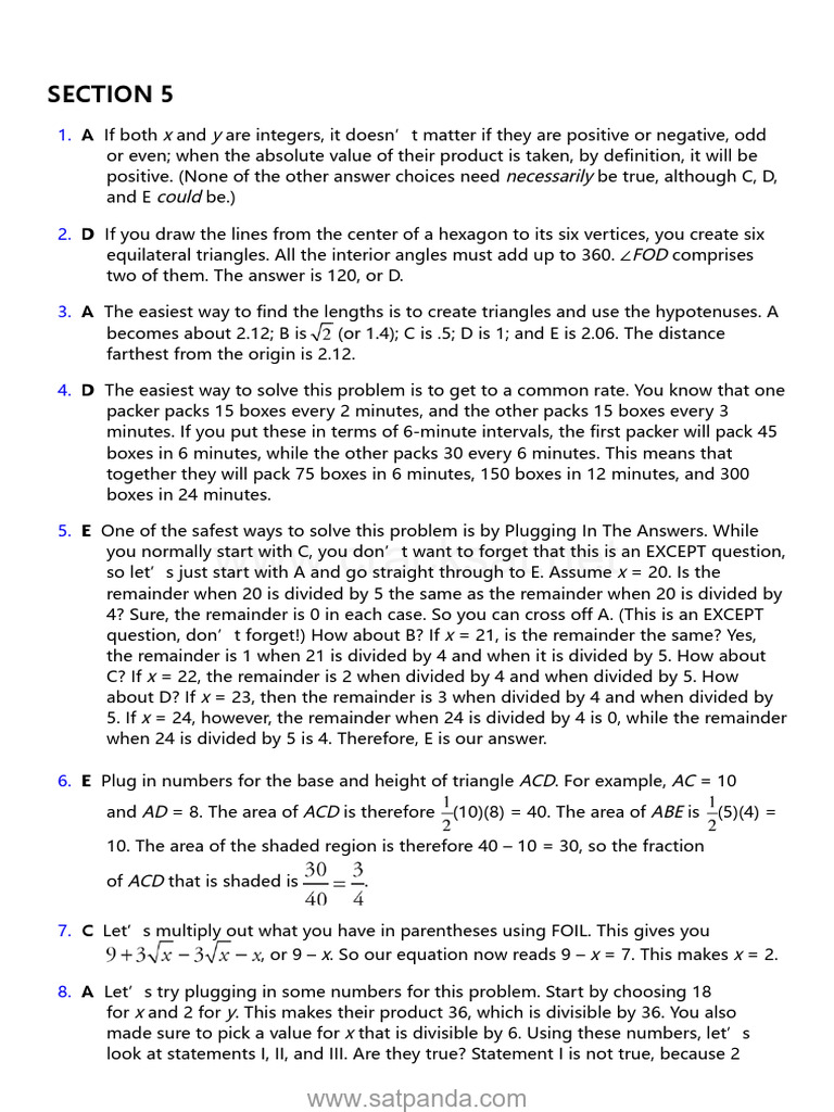 Sat Math Practice Test 10 Answers | PDF | Circle | Sat