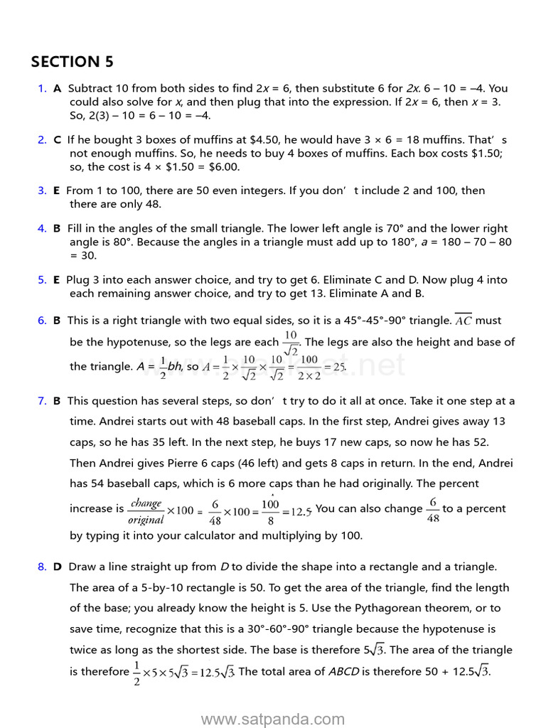 SAT Practice Test 6 Answer Key | PDF | Area | Triangle
