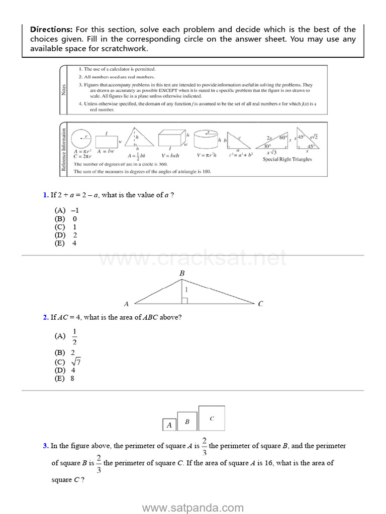 Sat Math Practice Test 2 Pdf Area Sat