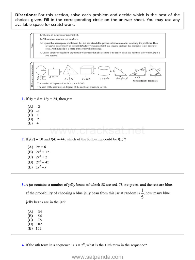 Sat Math Practice Test 9 | PDF | Mathematics | Elementary Mathematics