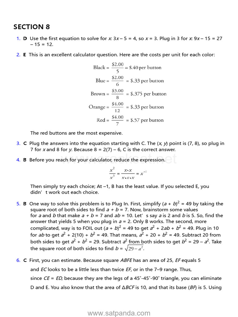 Sat Math Practice Test 4 Answers | PDF | Circle | Triangle
