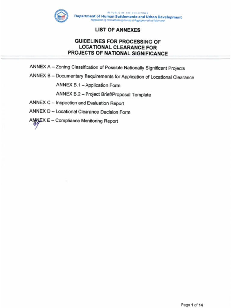 DHSUD Department Circular No. 2024 004 List of Annexes | PDF