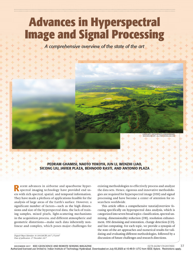 Advances In Hyperspectral Image And Signal Processing A Comprehensive Overview Of The State Of