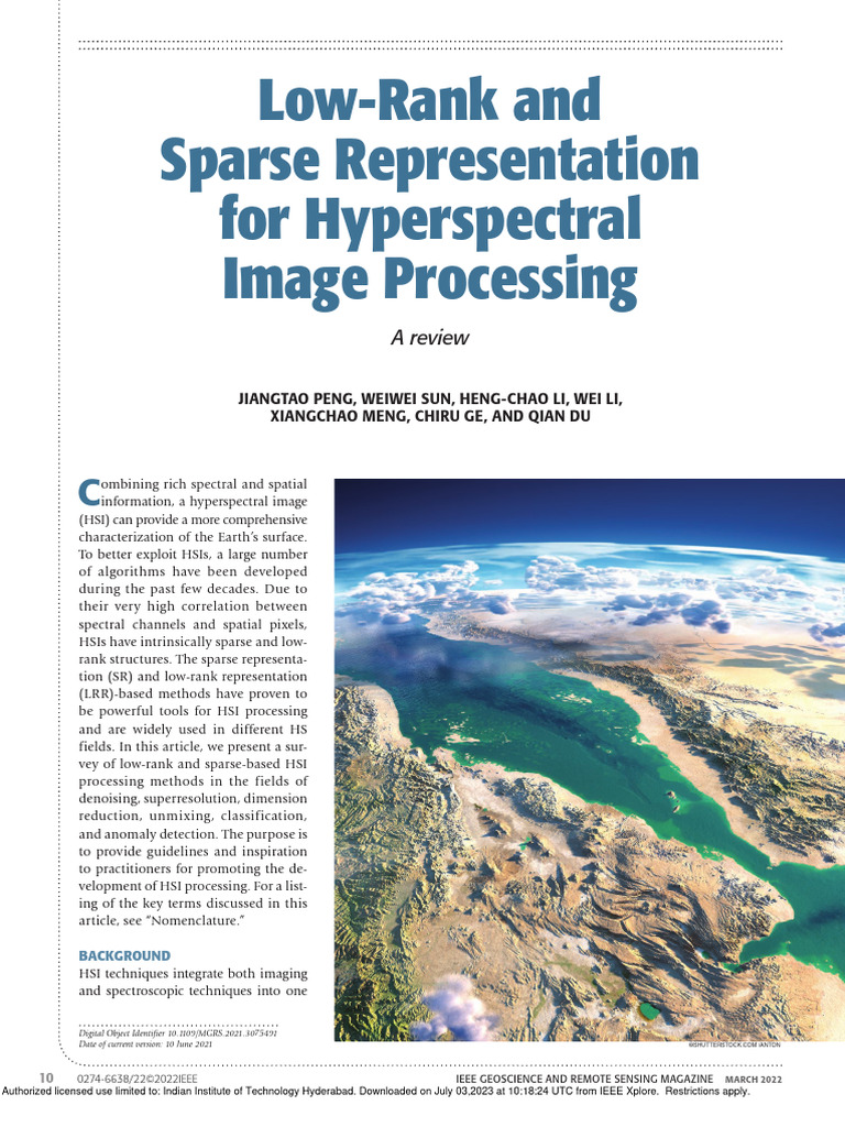 Low-Rank and Sparse Representation For Hyperspectral Image Processing A Review | PDF | Principal ...
