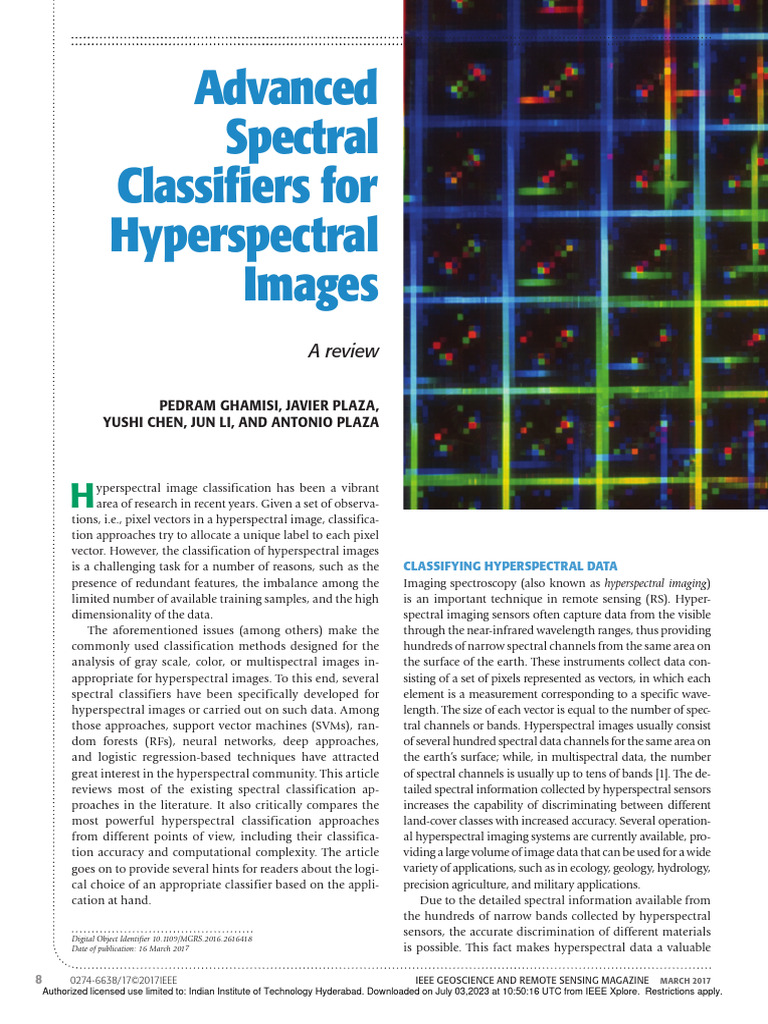 Advanced Spectral Classifiers For Hyperspectral Images A Review | PDF | Support Vector Machine ...