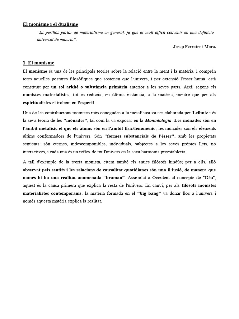 El Monisme I El Dualisme | PDF