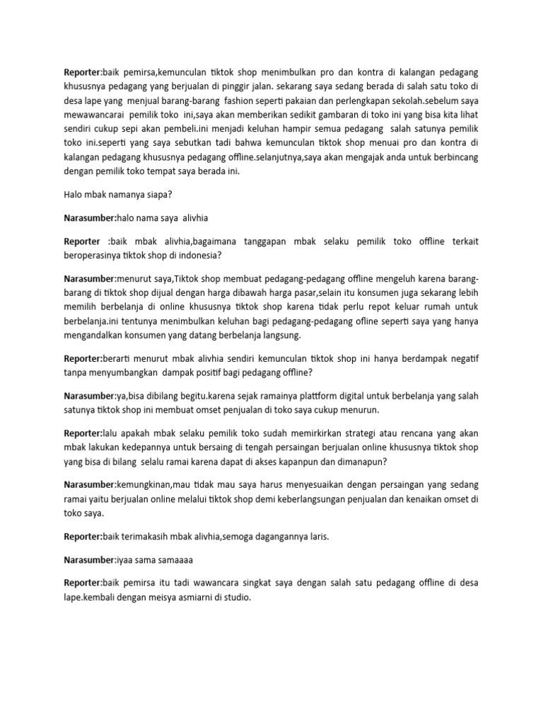 Teks Reporter Tiktok Shop | PDF