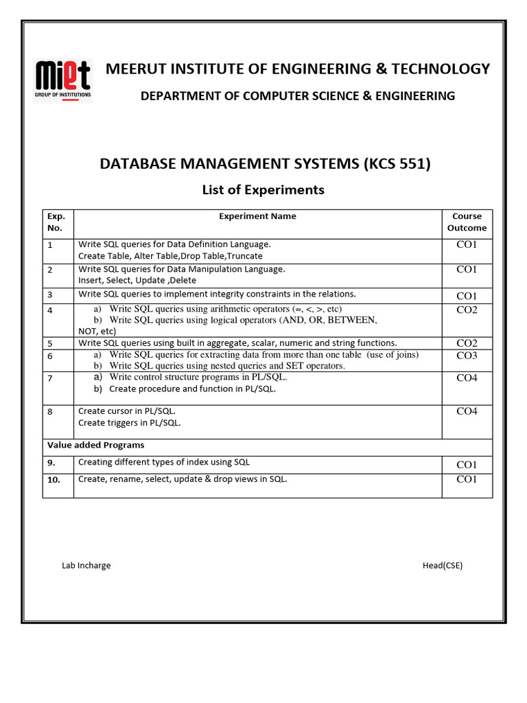 DBMS Practical | PDF