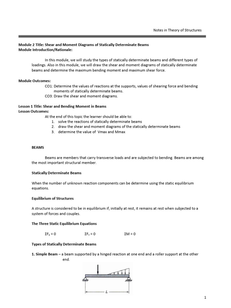 Module 2 Shear and Moment in Determinate Beams | PDF | Bending | Beam (Structure)