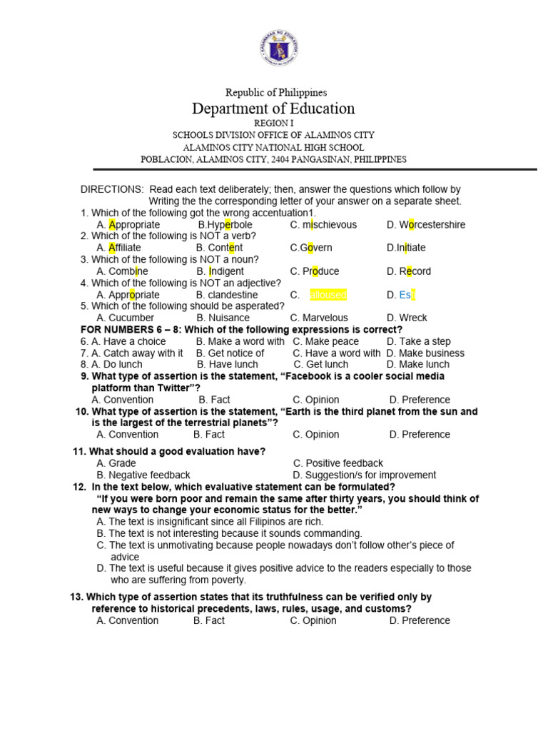 Summative Test Teading Writing 2024 PDF Parody