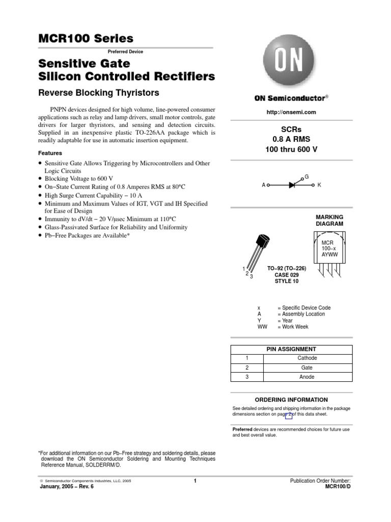 MCR100 Series Sensitive Gate Silicon Controlled Rectifiers: Reverse ...