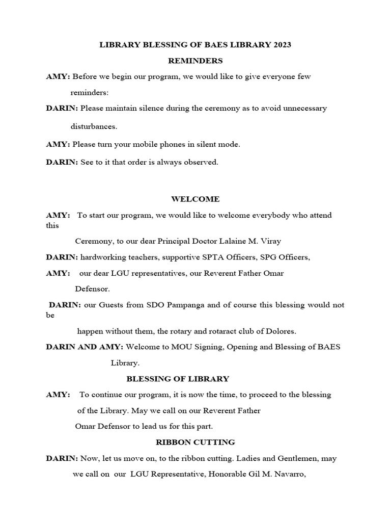 Library Blessing Script | PDF | Career & Growth