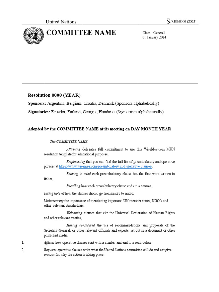 WiseMee Model UN Resolution Template | PDF