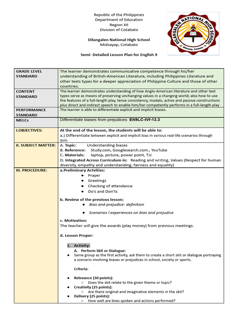 Lesson Plan 3 | PDF | Bias | Stereotypes