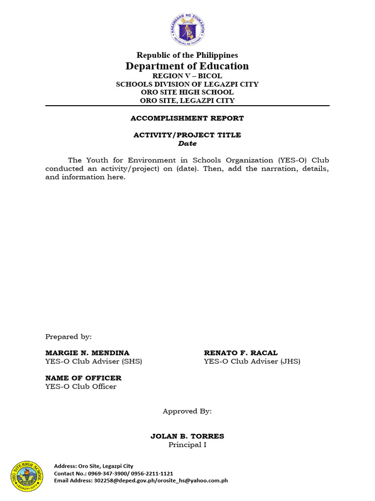 ACCOMPLISHMENT REPORT TEMPLATE | PDF