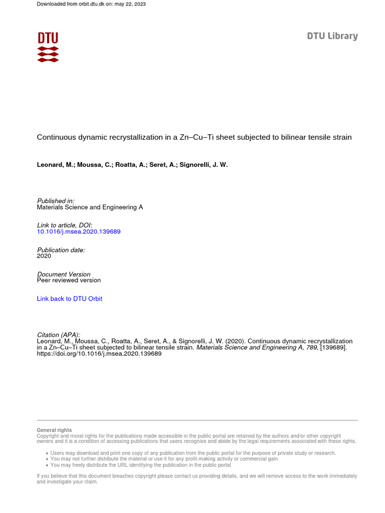 Continuous Dynamic Recrystallization in A Zn-Cu-Ti Sheet Subjected To Bilinear Tensile Strain ...